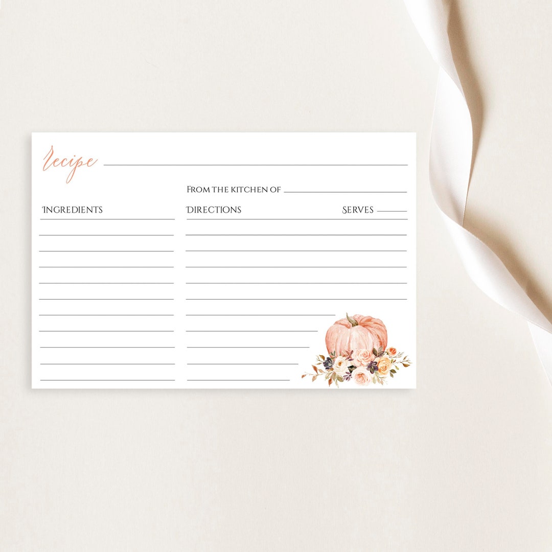 Pumpkin Recipe Card Template Download, Editable Fall Recipe Card ...