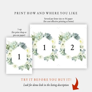Succulent Table Number Template, Instant Download, Wedding Table ...