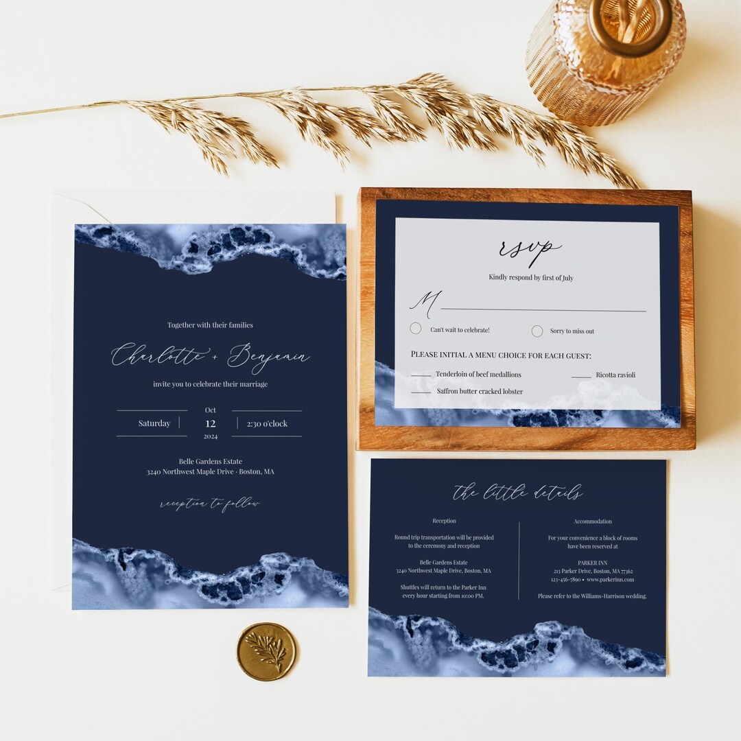 Waves Wedding Invitation Set, Ice Wedding Invitation Suite, Ocean ...