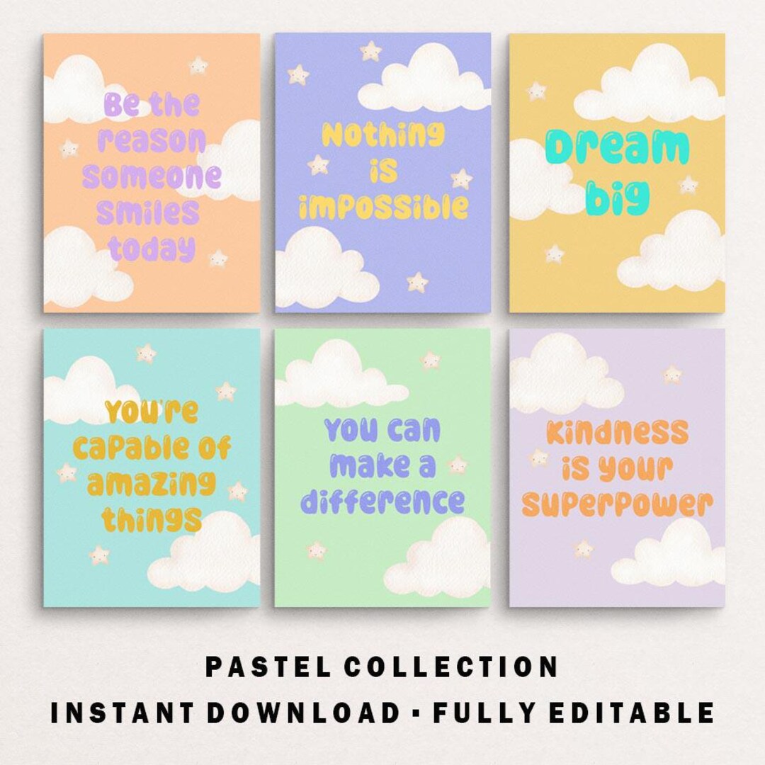 Motivational Classroom Posters Editable Set of 6 Growth Mindset Prints ...