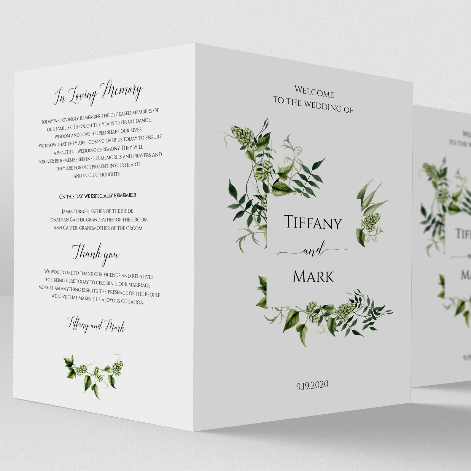 Greenery Folded Wedding Program Template Editable Folded | Etsy