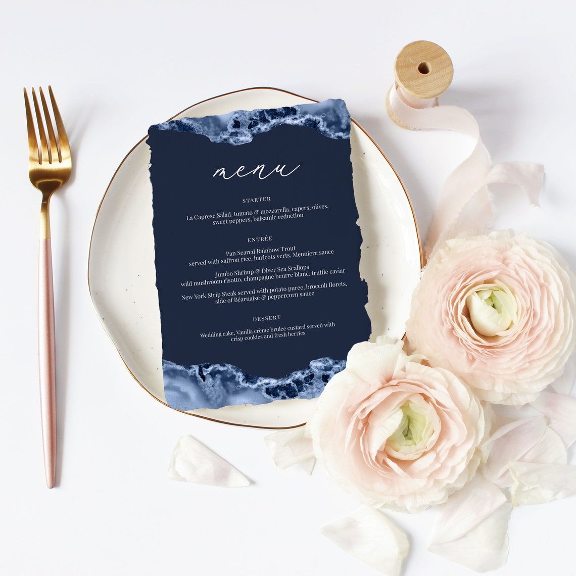 Navy Waves Menu Template, Printable Ocean Wedding Menu Cards, DIY ...