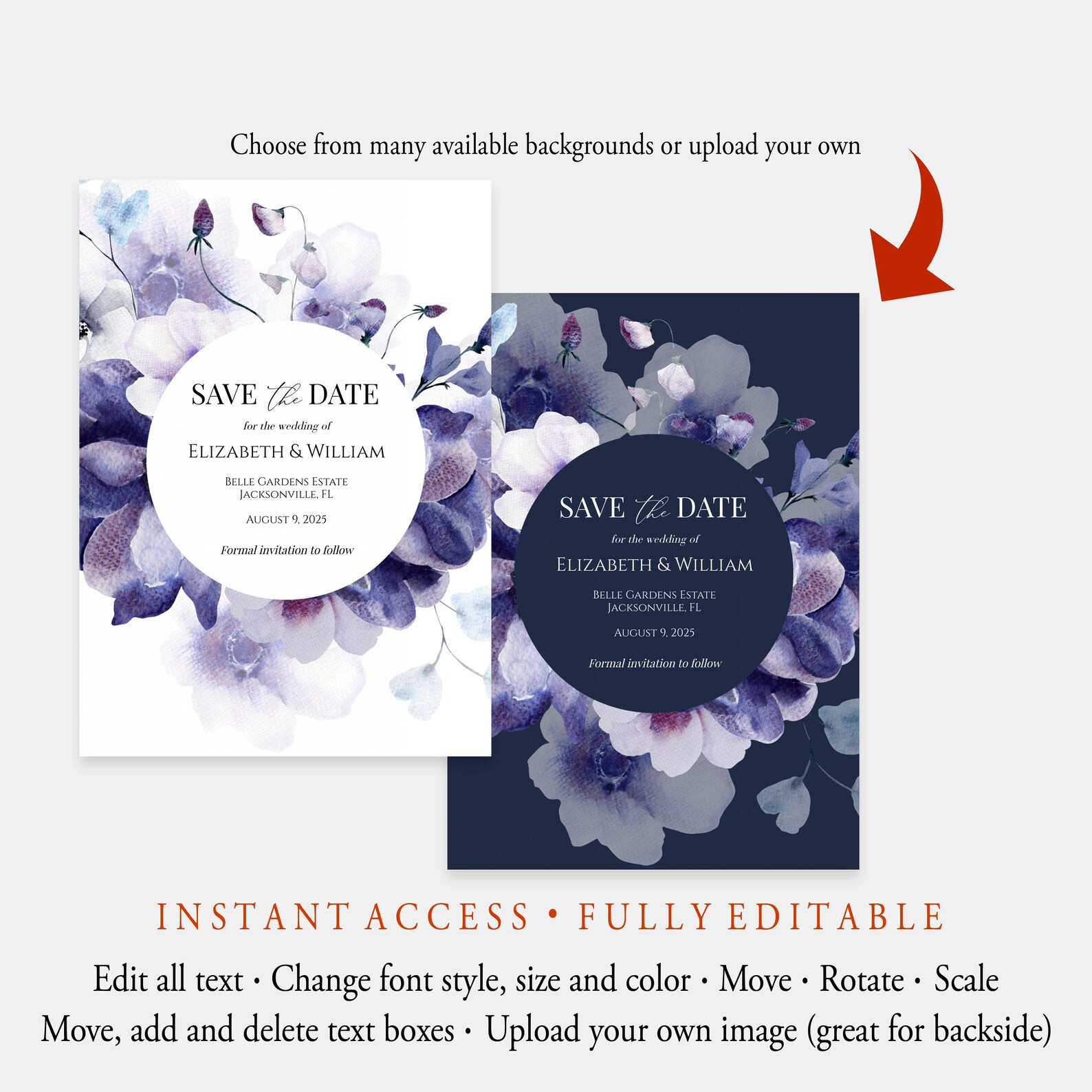 Purple Save the Date Template Instant Download Violet Save - Etsy