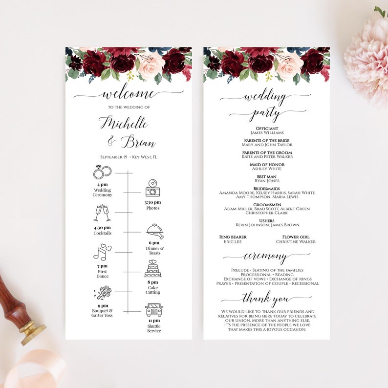 Editable Wedding Program With Icons Timeline Template - Etsy