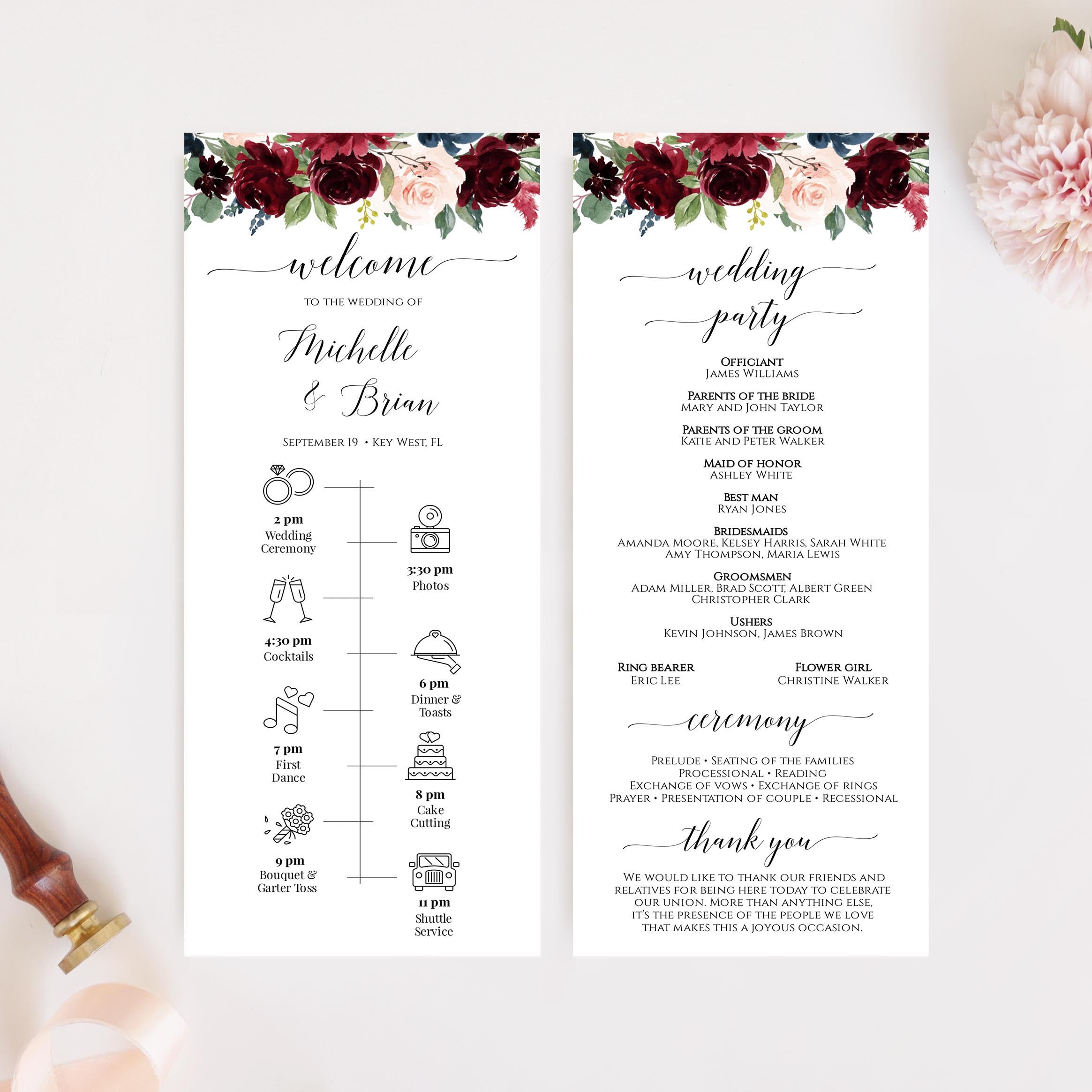 Editable Wedding Program With Icons Timeline Template - Etsy