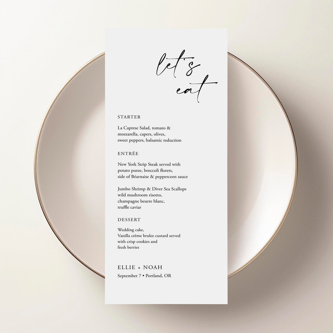 Modern Menu Template Minimalist Wedding Menu Personalized Menu Card ...
