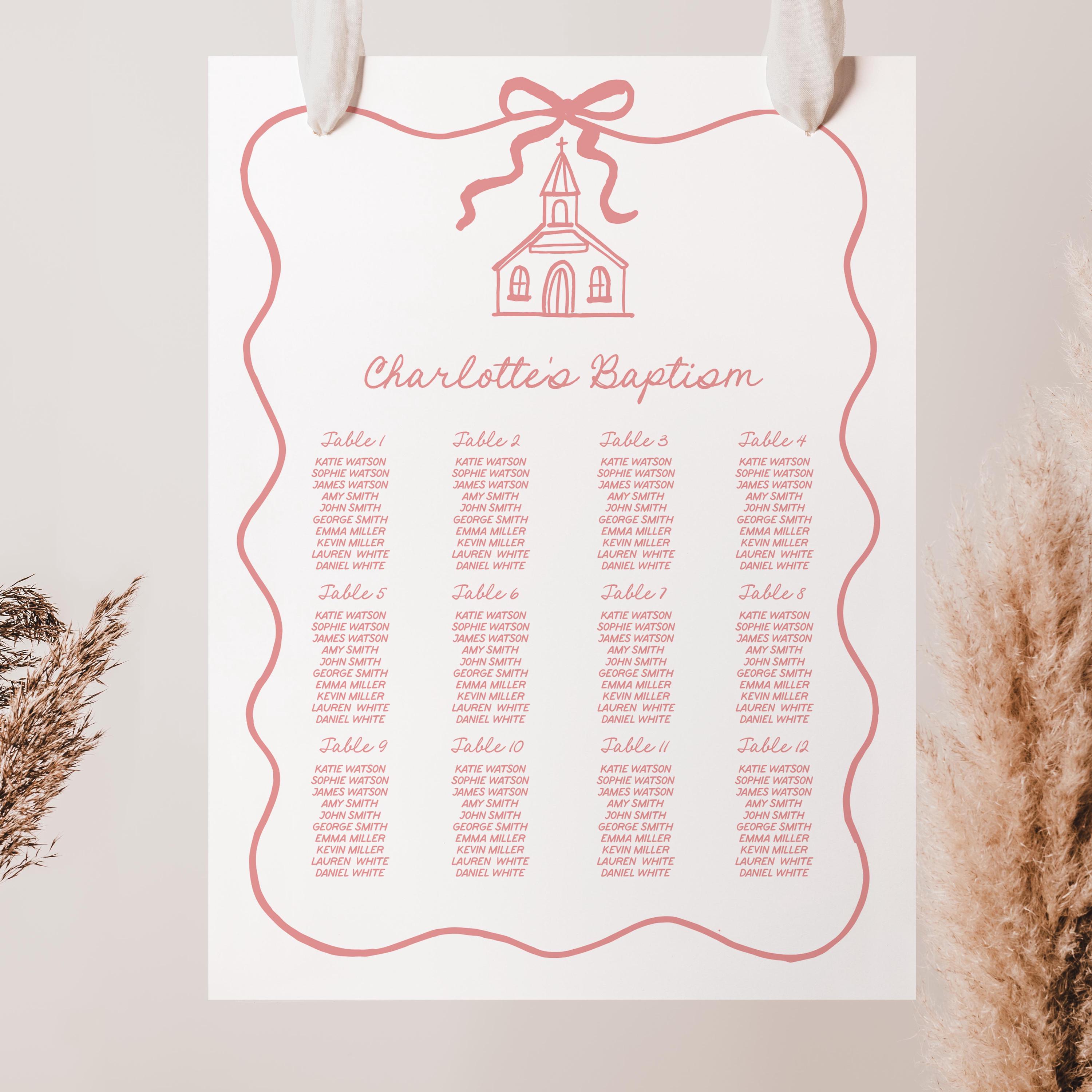 Hand Drawn Baptism Seating Chart Boy Editable Template Whimsical ...