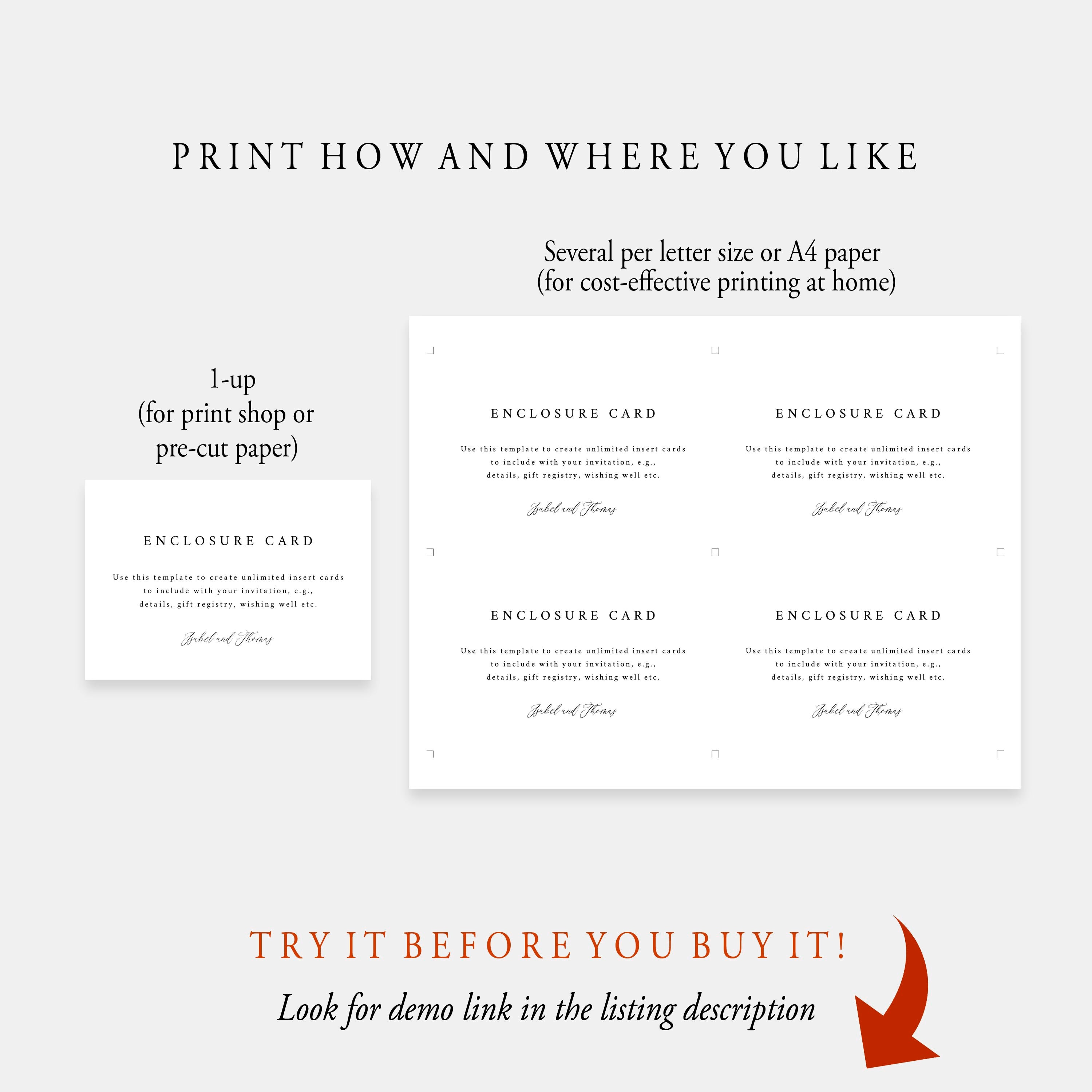 Formal Enclosure Card Template Classic Invitation Insert - Etsy