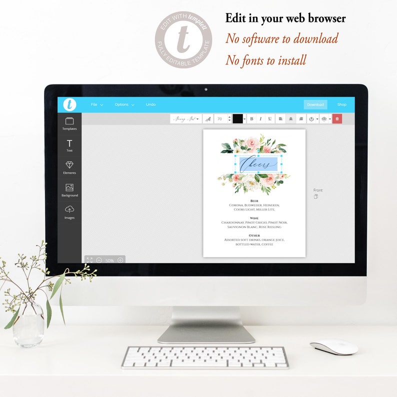 Boho Bar Menu Sign Template Instant Download Bar Sign | Etsy