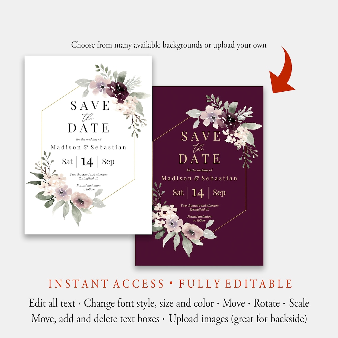 Purple Save the Date Template Instant Download Save the Date | Etsy