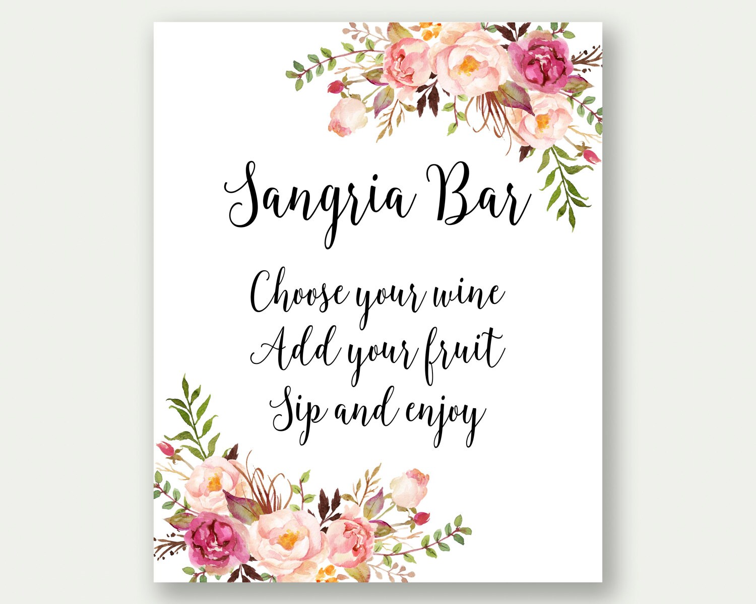 Sangria Bar Sign Bridal Shower Sign Wedding Drink Sign Bar | Etsy
