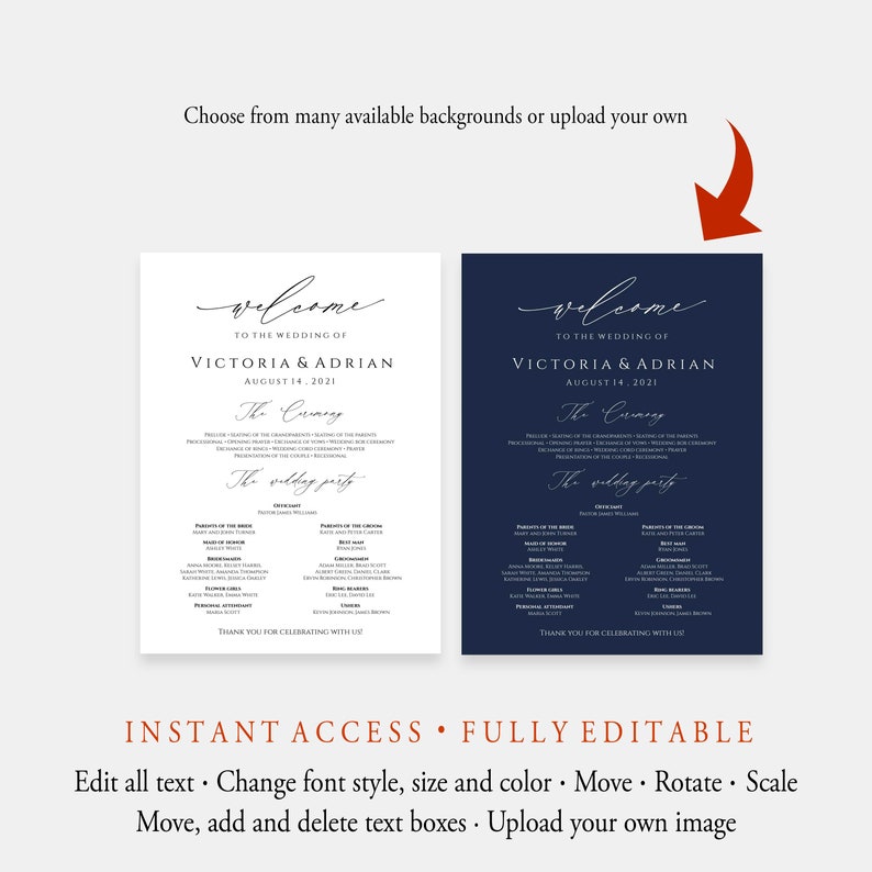 Classic Wedding Program Poster Wedding Program Board - Etsy