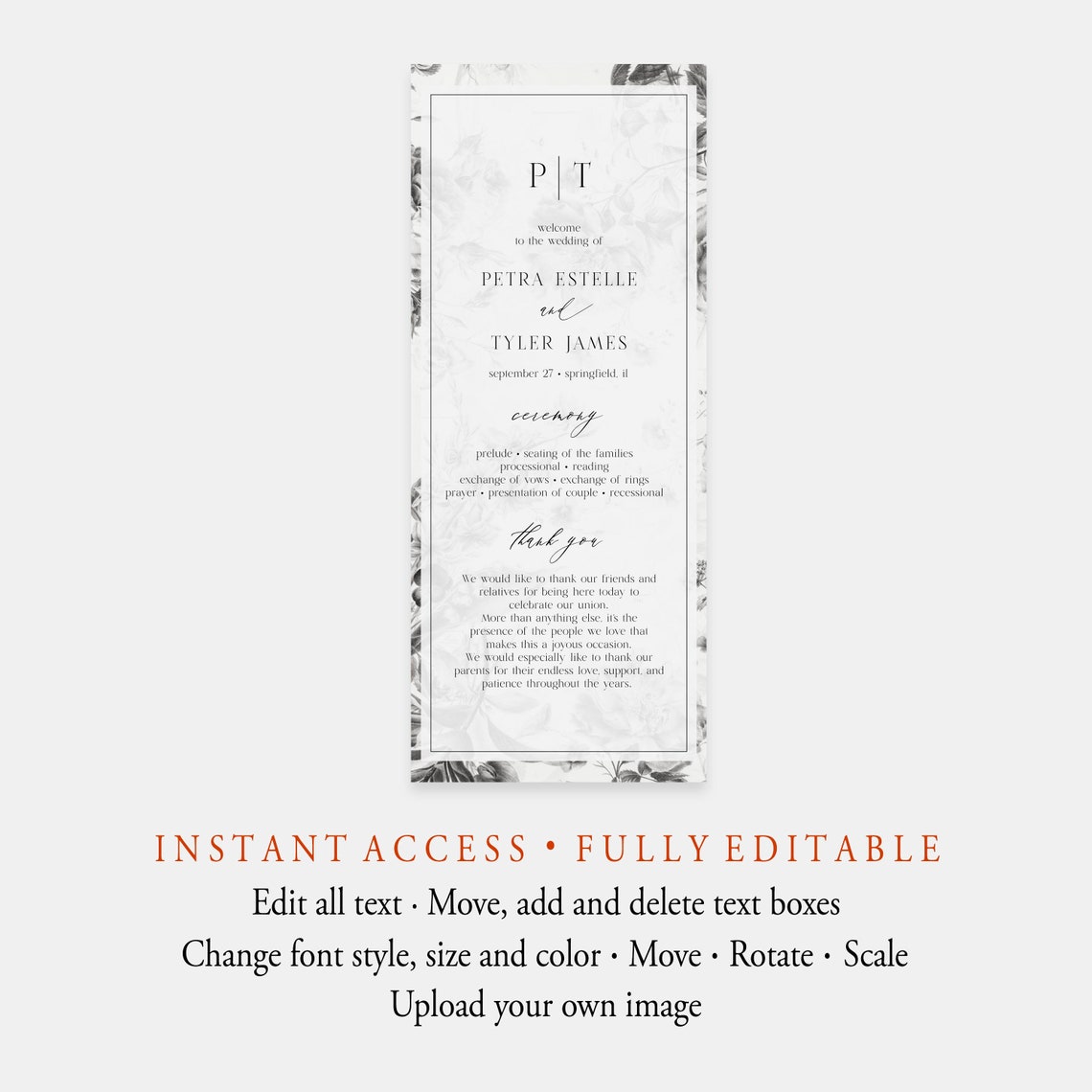 Formal Wedding Program Template Elegant Ceremony Template - Etsy