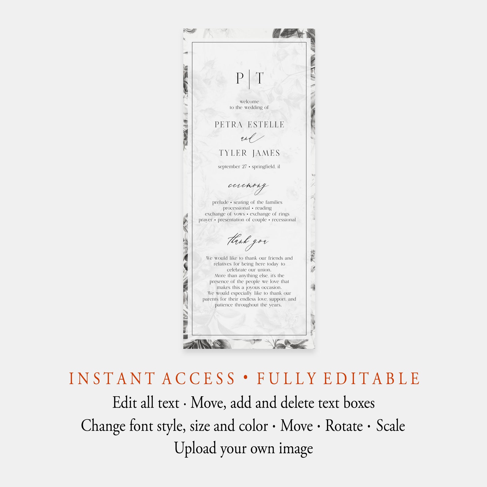 Formal Wedding Program Template Elegant Ceremony Template - Etsy