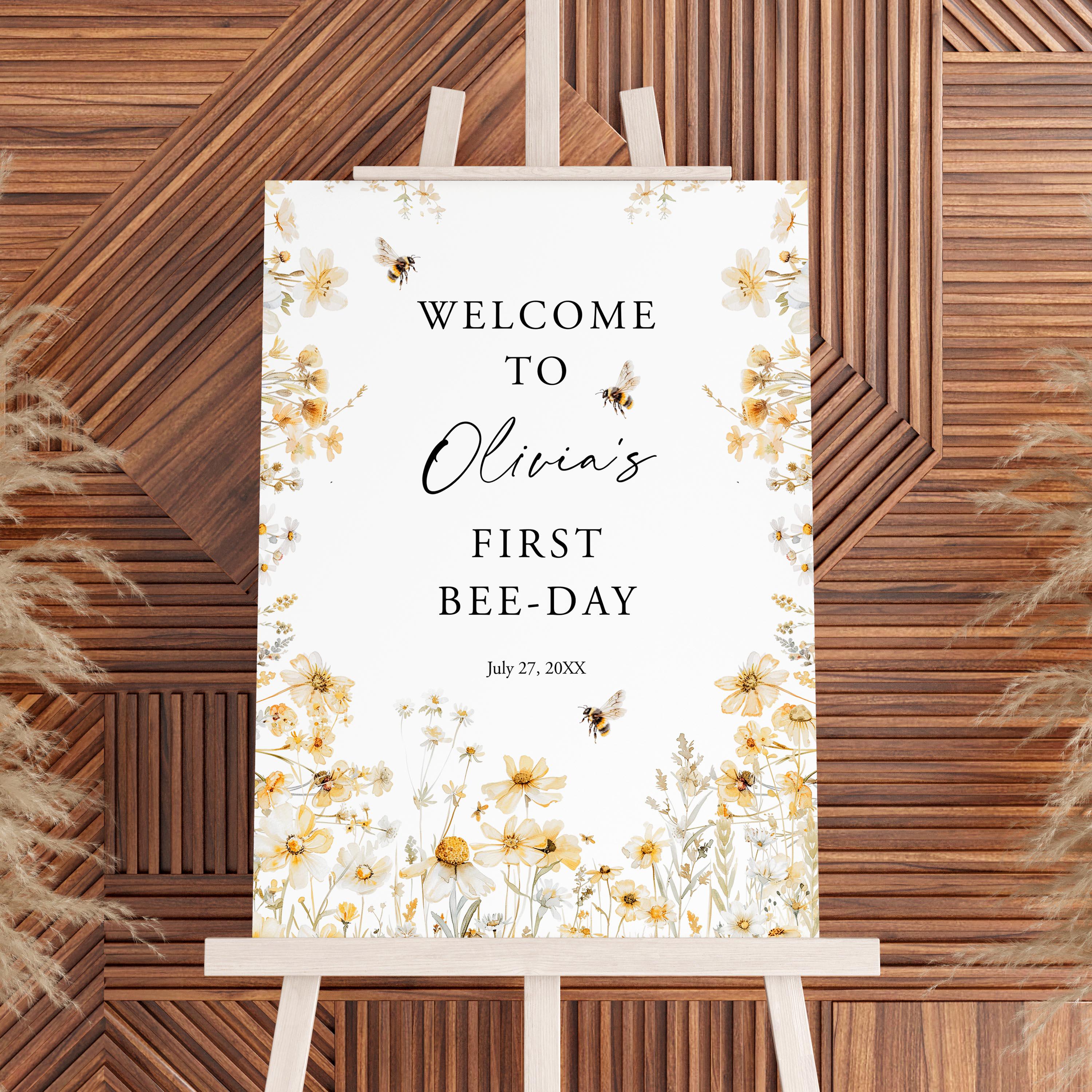 ANY AGE Bee Birthday Welcome Sign Template First Bee Day Welcome Poster ...