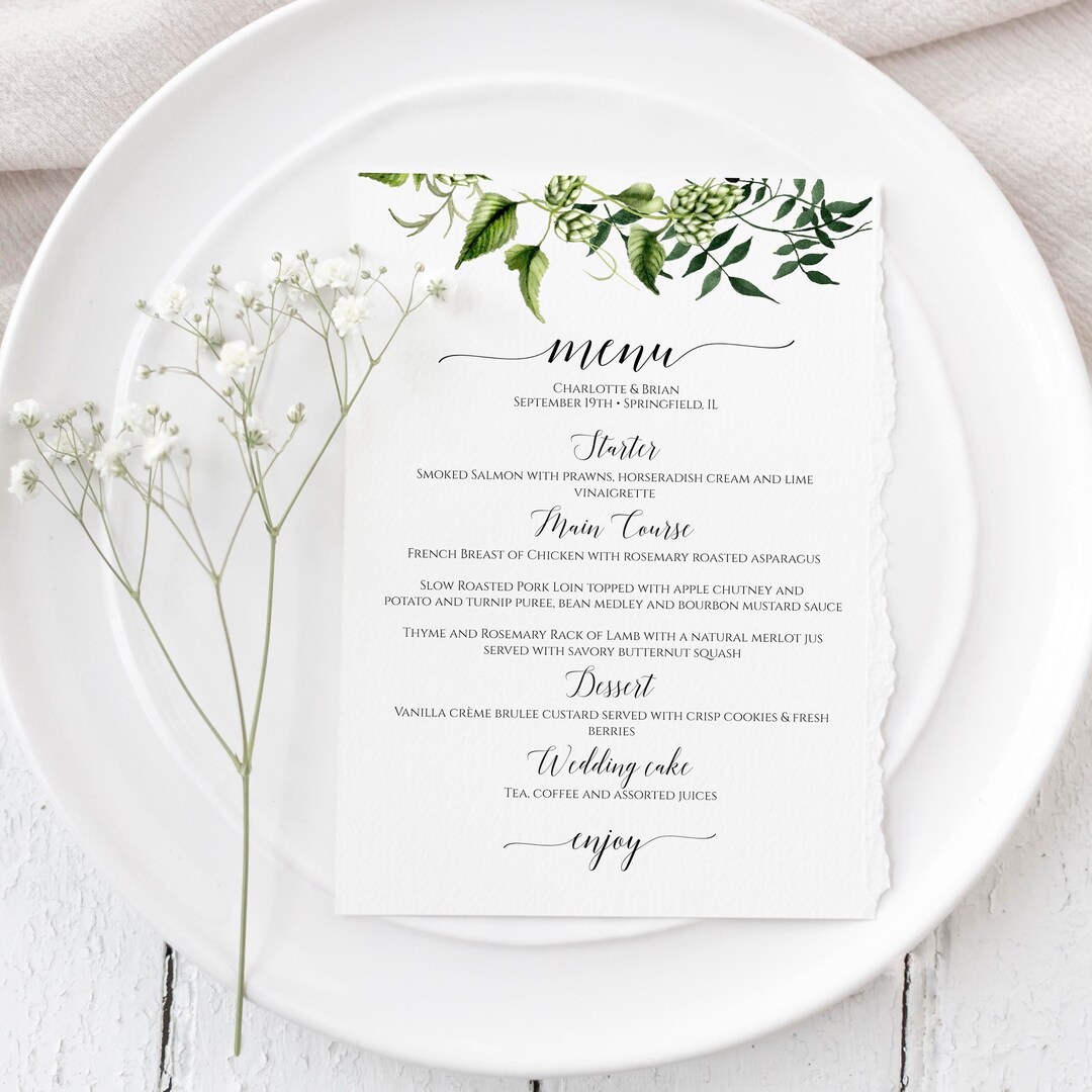 Greenery Wedding Menu Template, Instant Download, Fully Editable Menu ...
