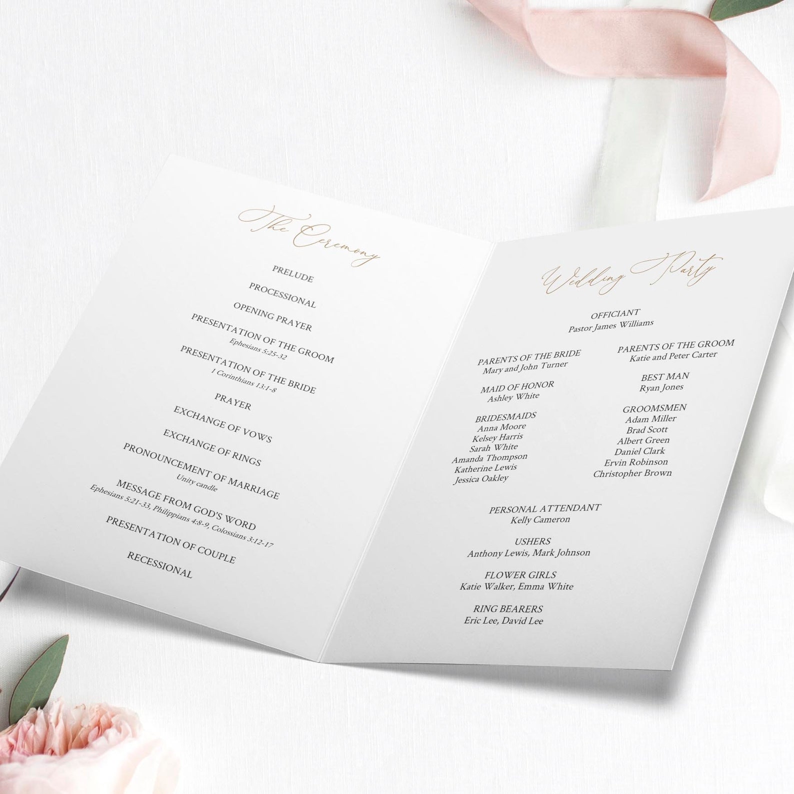 Folded Wedding Program Template Download Fully Editable | Etsy