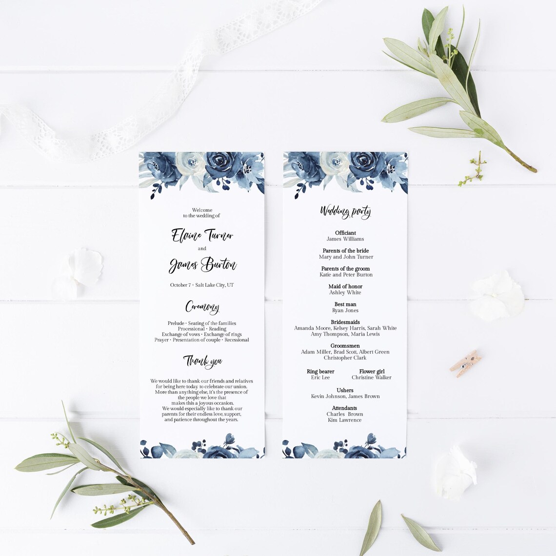 Blue and Silver Wedding Program Template Editable Printable - Etsy