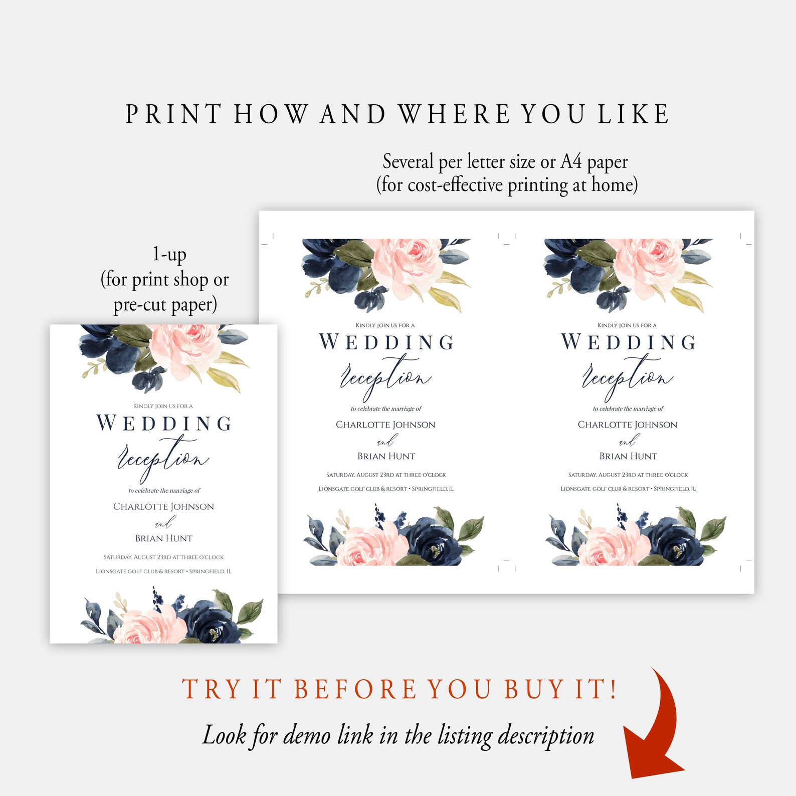 Wedding Reception Invitation Template 100% Editable Text - Etsy