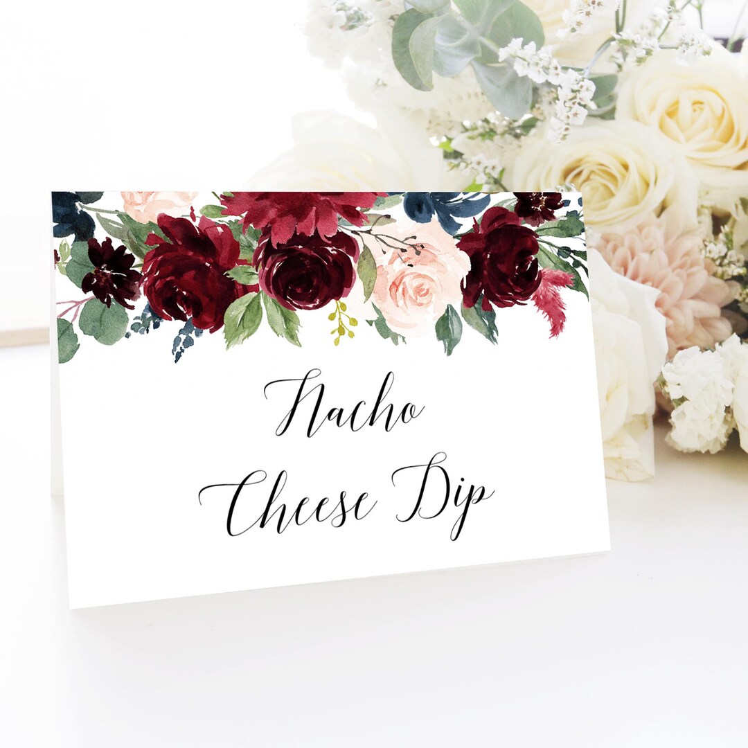 Buffet Sign Template, Instant Download, Buffet Cards, Burgundy Buffet ...