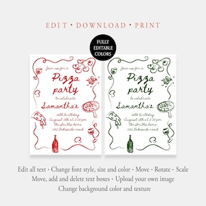 Hand Drawn Pizza Party Invitation Whimsical Pizza Birthday Party Invite ...