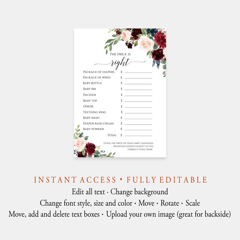 Editable the Price is Right Template Instant Download Merlot - Etsy