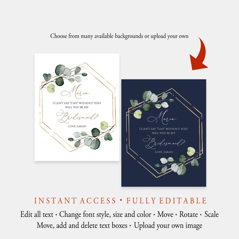 Greenery and Gold Bridesmaid Proposal Wine Label Template - Etsy