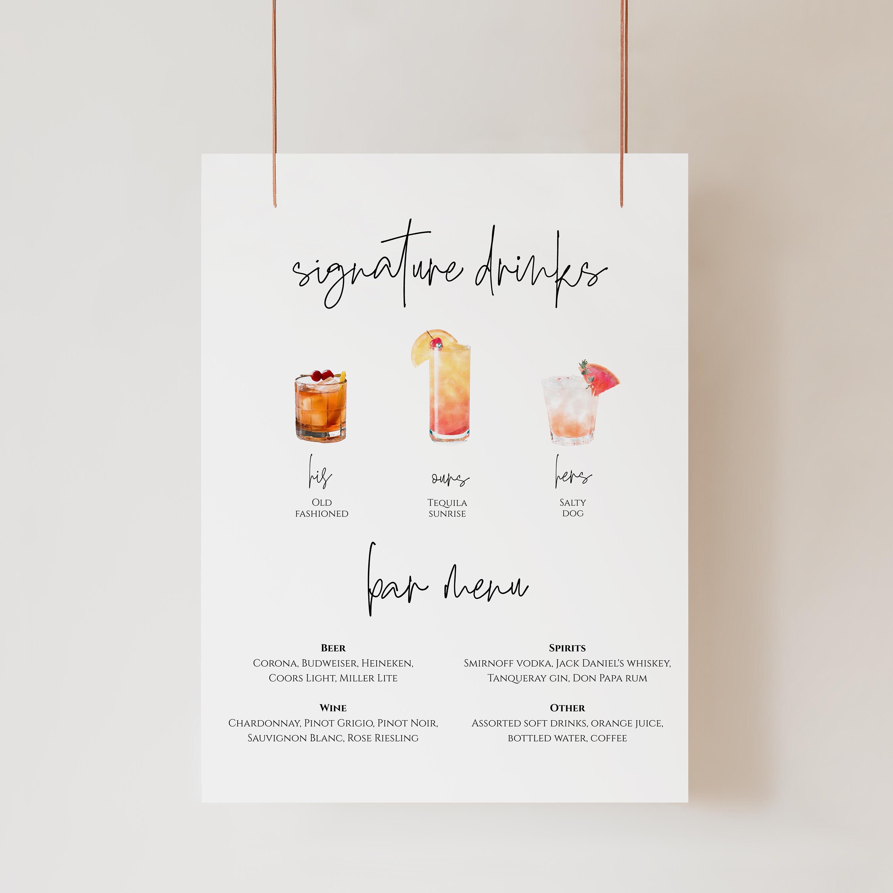 Editable Bar Menu Sign Template Wedding Signature Cocktail - Etsy