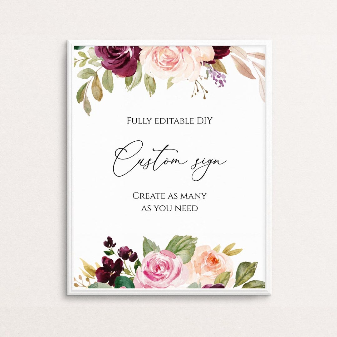 Boho Custom Wedding Sign Template, Instant Download, Fully Editable ...