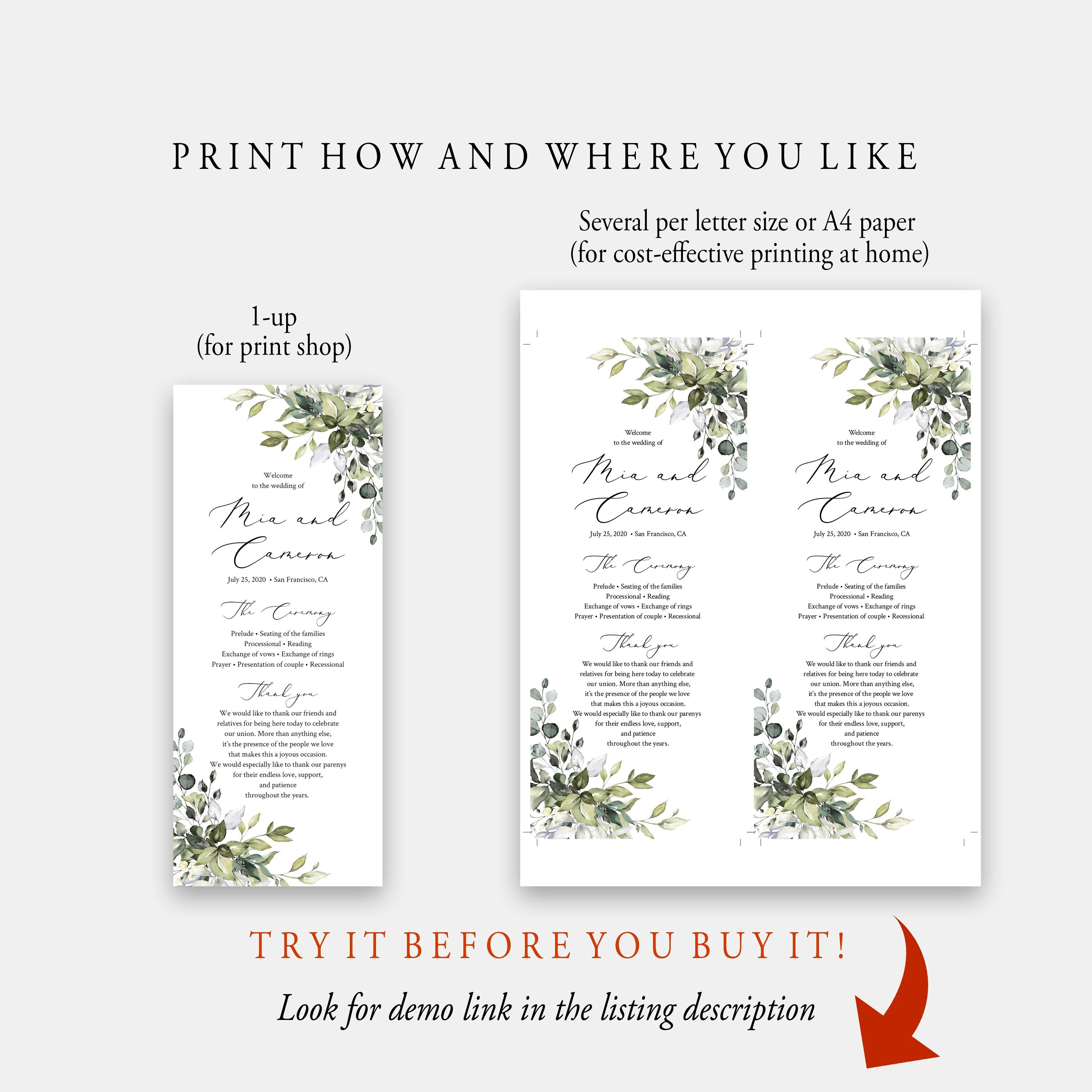 Wedding Program Template Fully Editable Printable Ceremony | Etsy