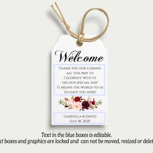 Wedding Welcome Tag, Printable Welcome Tag, Welcome Tag, Welcome Bag ...
