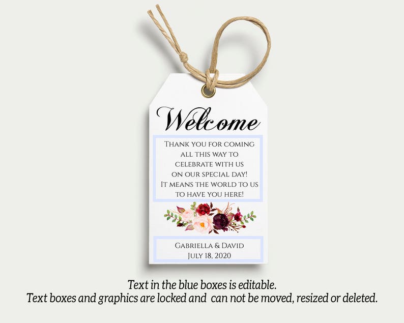 Wedding Welcome Tag Printable Welcome Tag Welcome Tag | Etsy