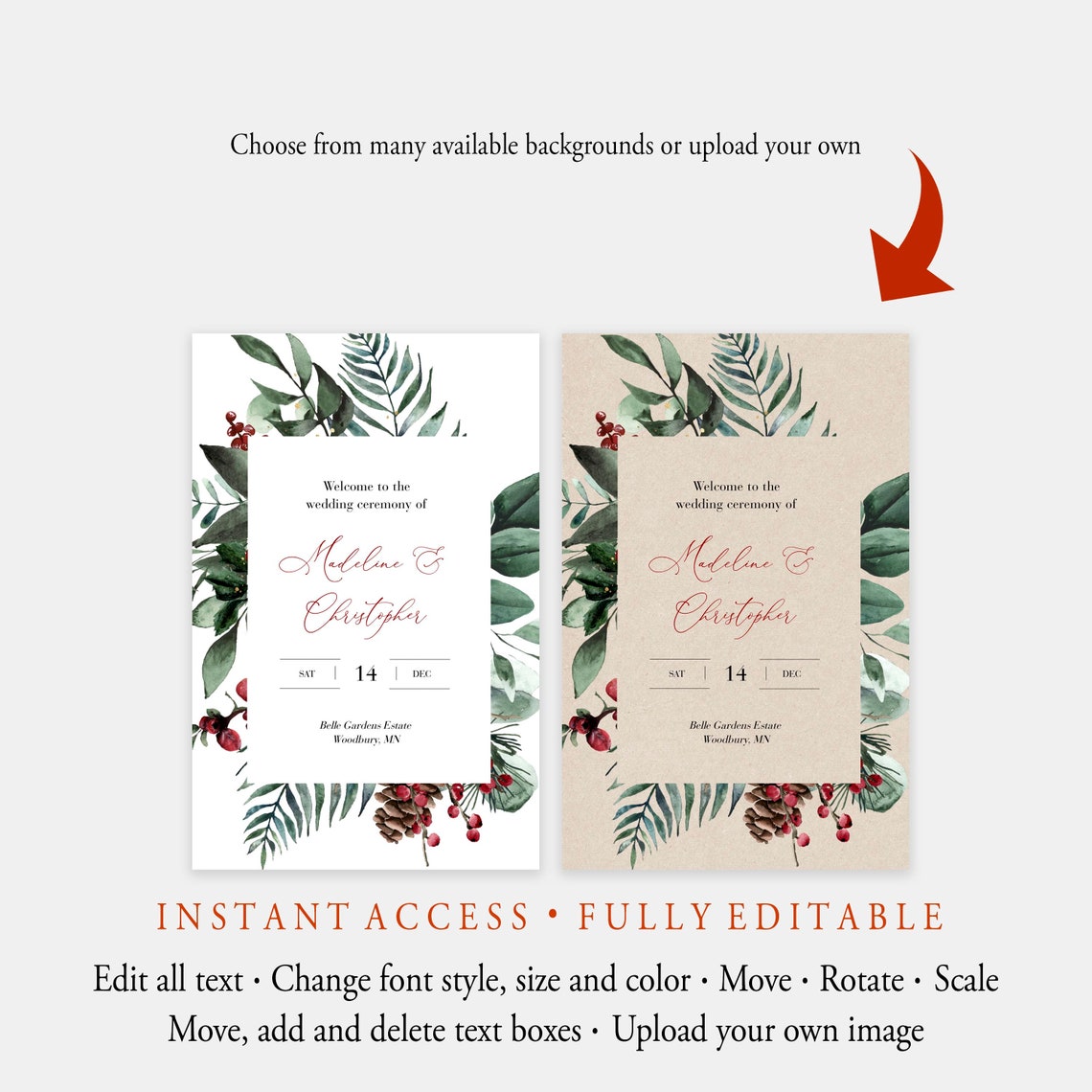 Winter Folded Wedding Program Template Editable Folded | Etsy
