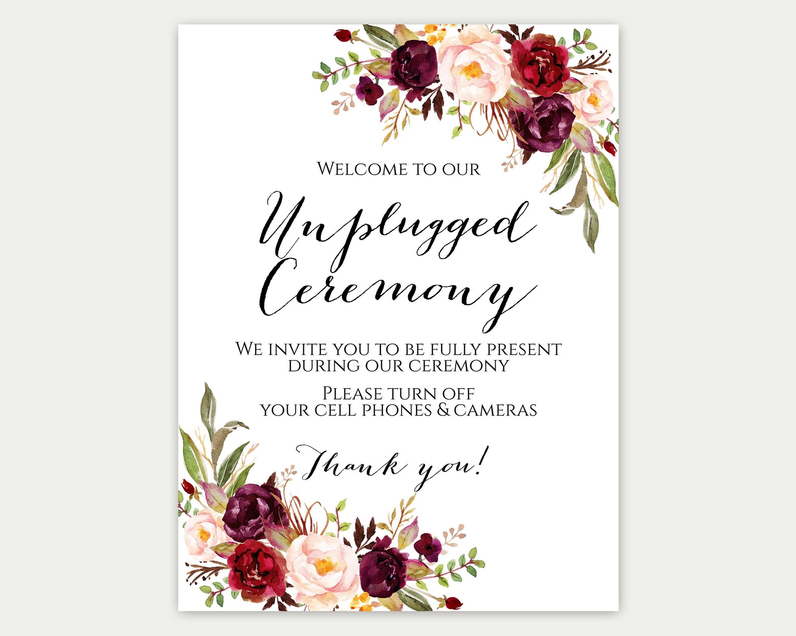 Unplugged Ceremony Sign Unplugged Wedding Sign Unplugged - Etsy