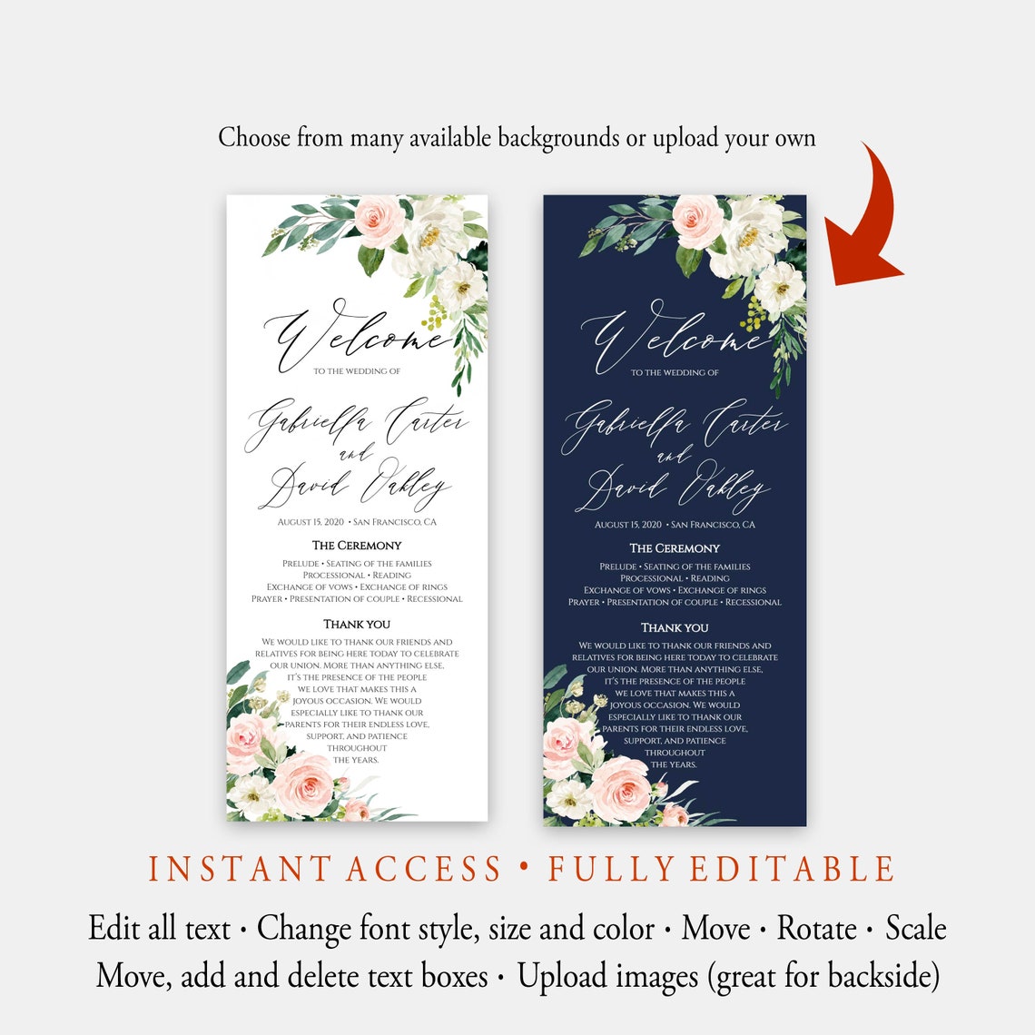 Fully Editable Wedding Program Template Two Sided Ceremony | Etsy