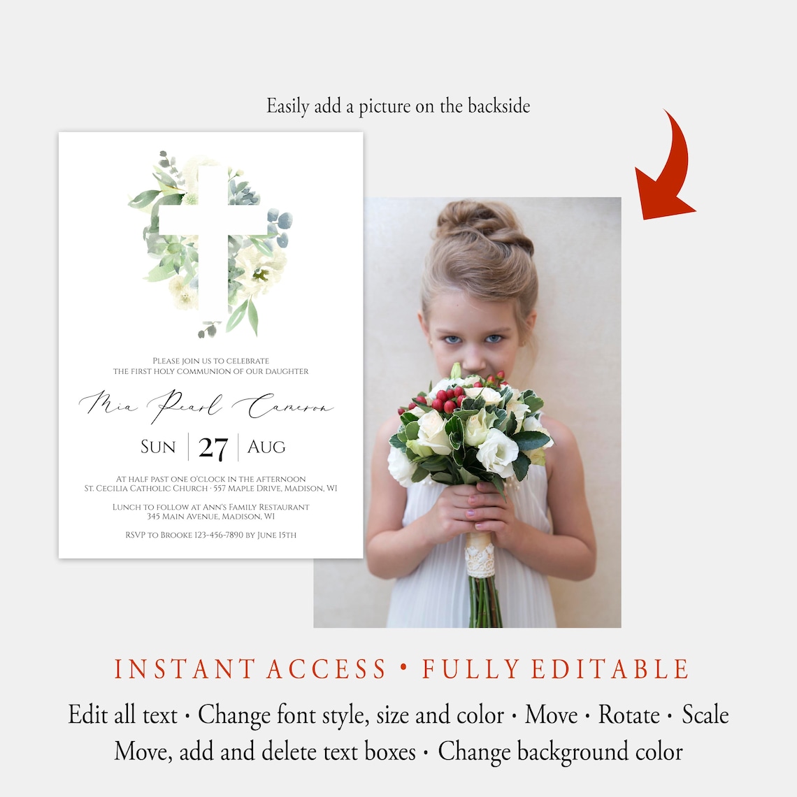 First Communion Invitation Template Boy Instant Download - Etsy