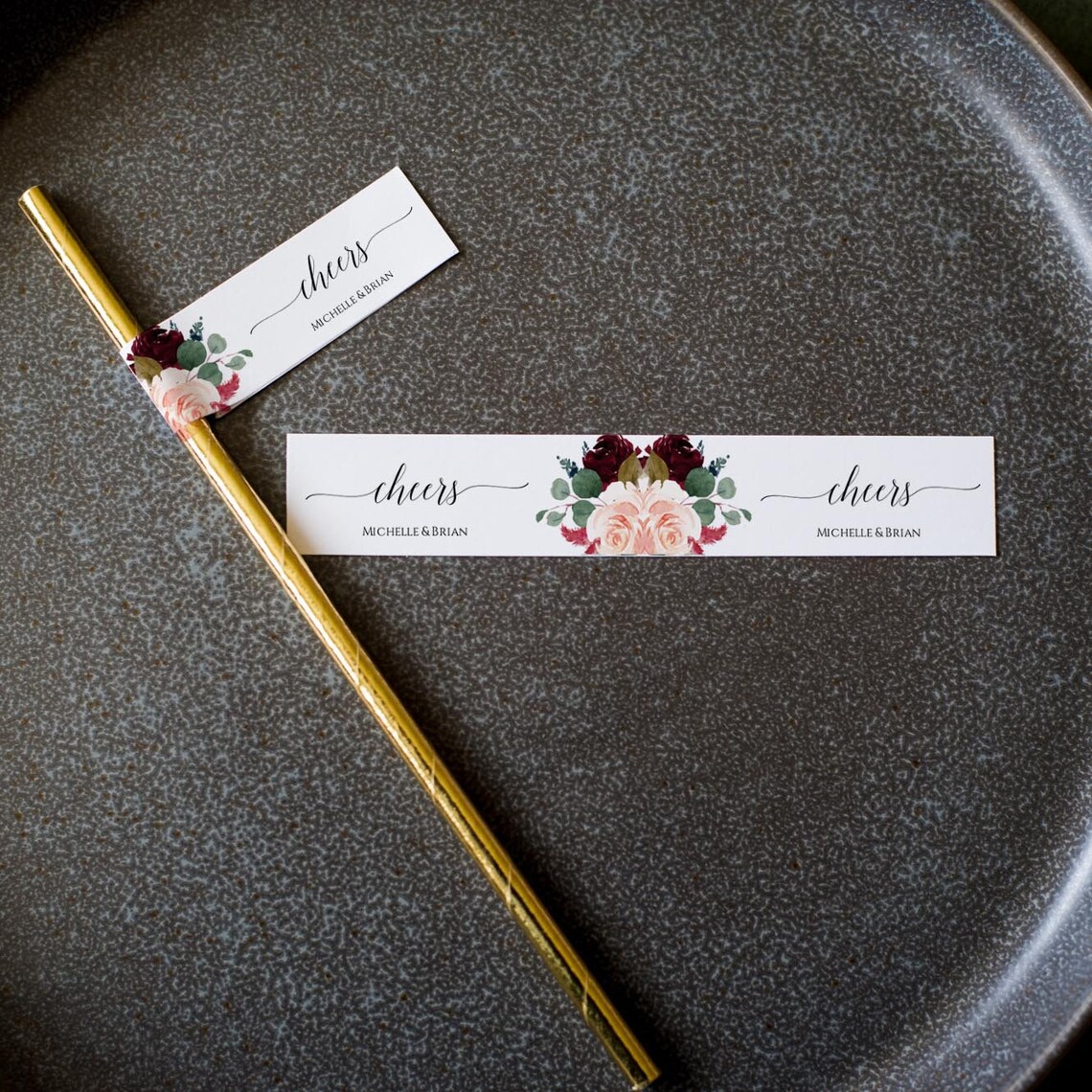 Burgundy Straw Tag Template Editable Wedding Favor Straw - Etsy