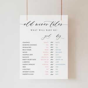 Old Wives Tales Game Template Gender Reveal Sign Minimalist Old Wives ...