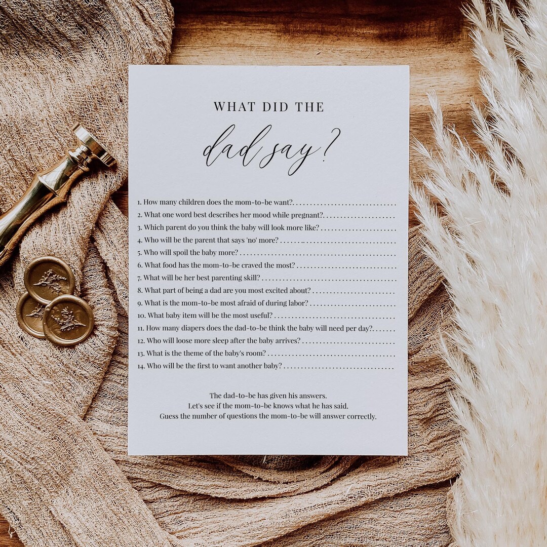 Modern What Did the Dad Say Game Template, Minimalist Baby Shower Game ...