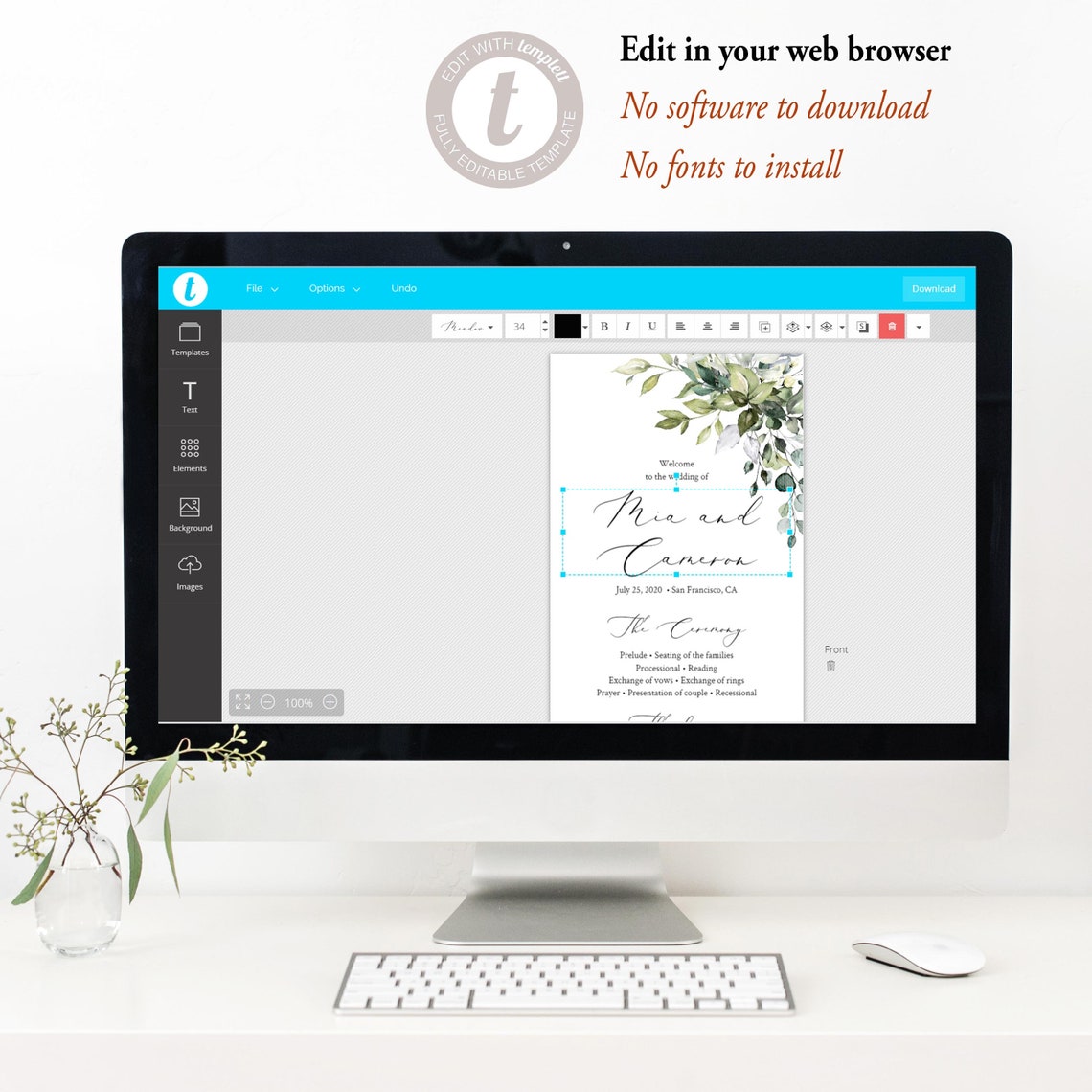 Wedding Program Template Fully Editable Printable Ceremony | Etsy