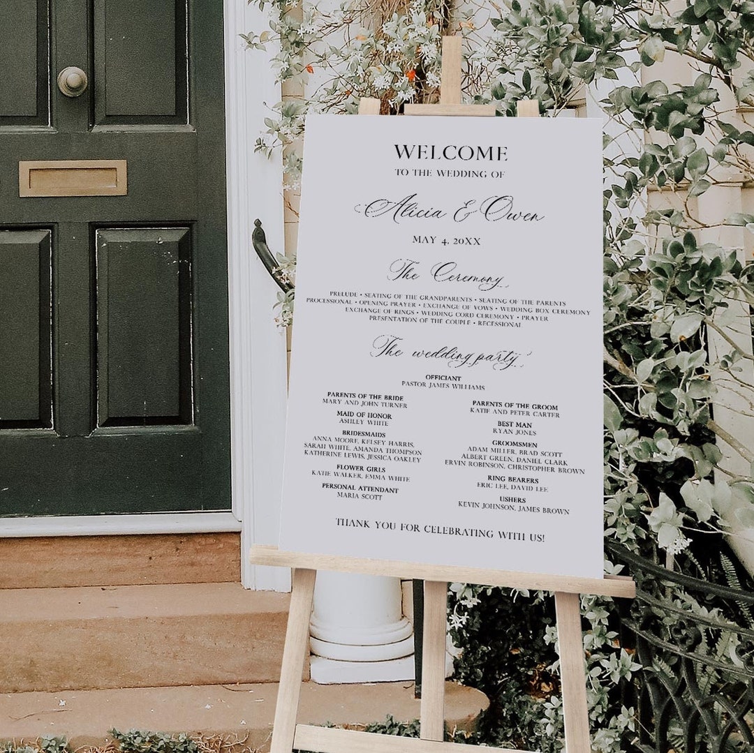 Classic Wedding Program Poster, Modern Wedding Program Board Template ...