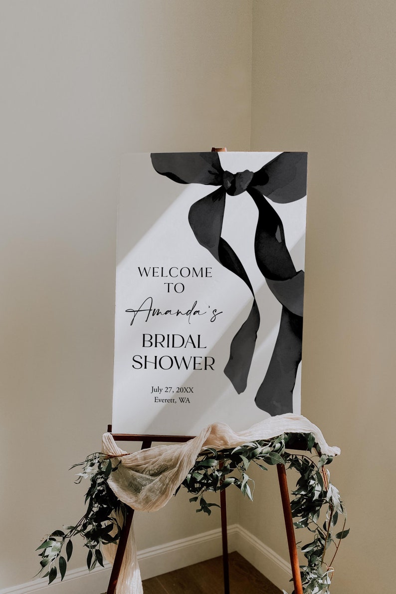 Bow Bridal Shower Welcome Sign Bow Welcome Board Template Editable ...