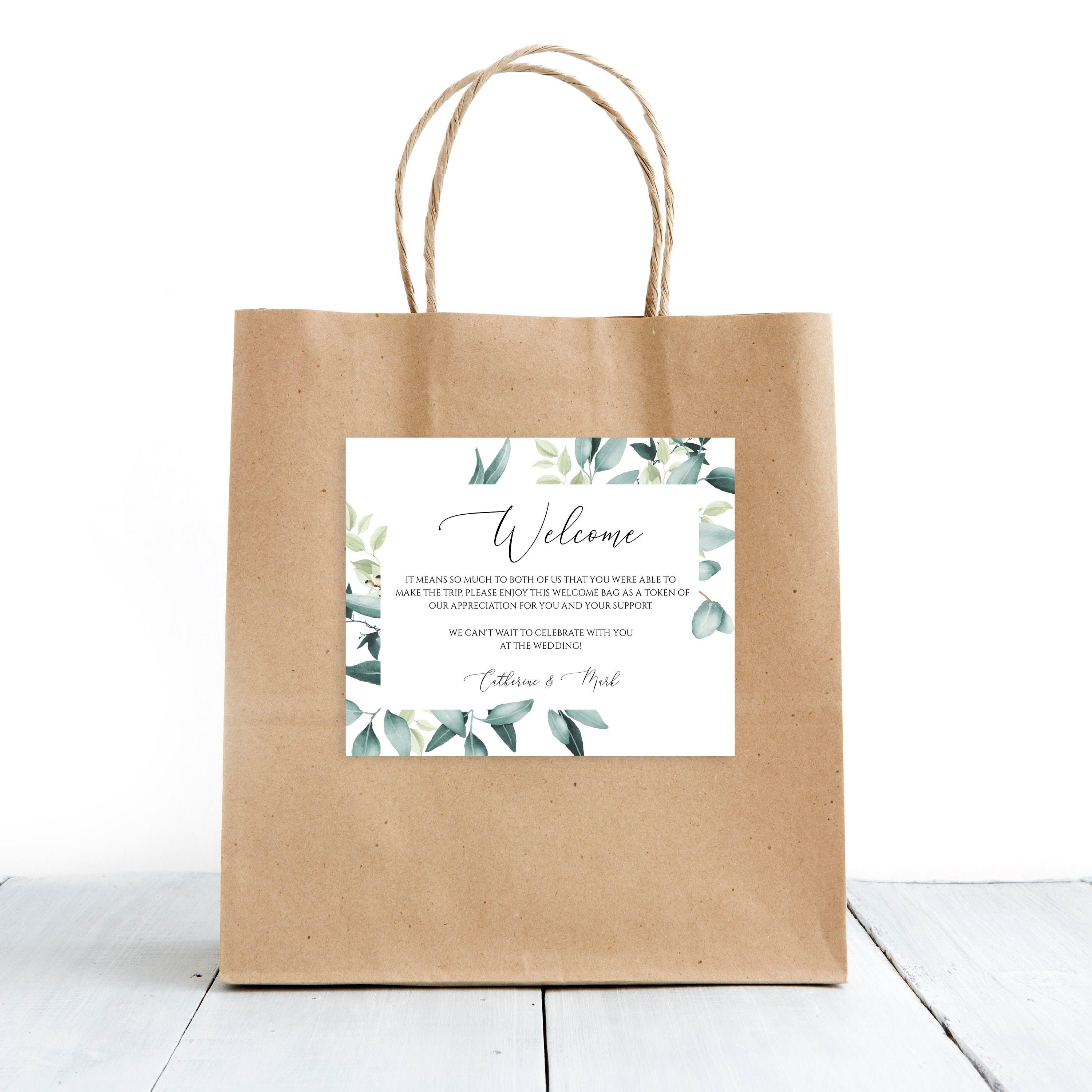 Eucalyptus Welcome Bag Label Template, Editable Welcome Bag Sticker ...