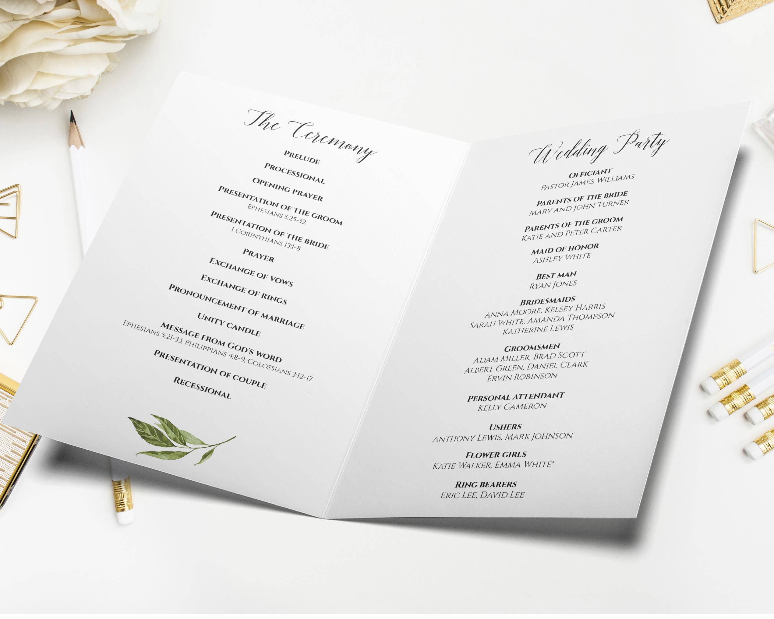 Folded Wedding Program Template Folded Ceremony Template - Etsy