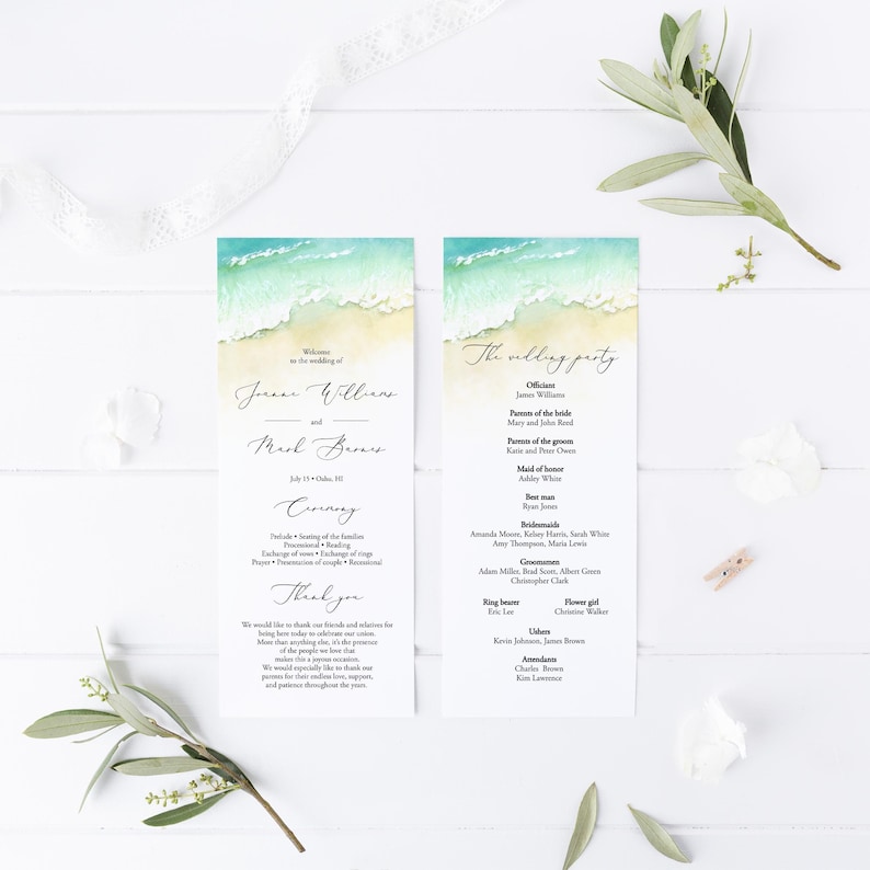 Beach Wedding Program Template Editable Ocean Ceremony - Etsy