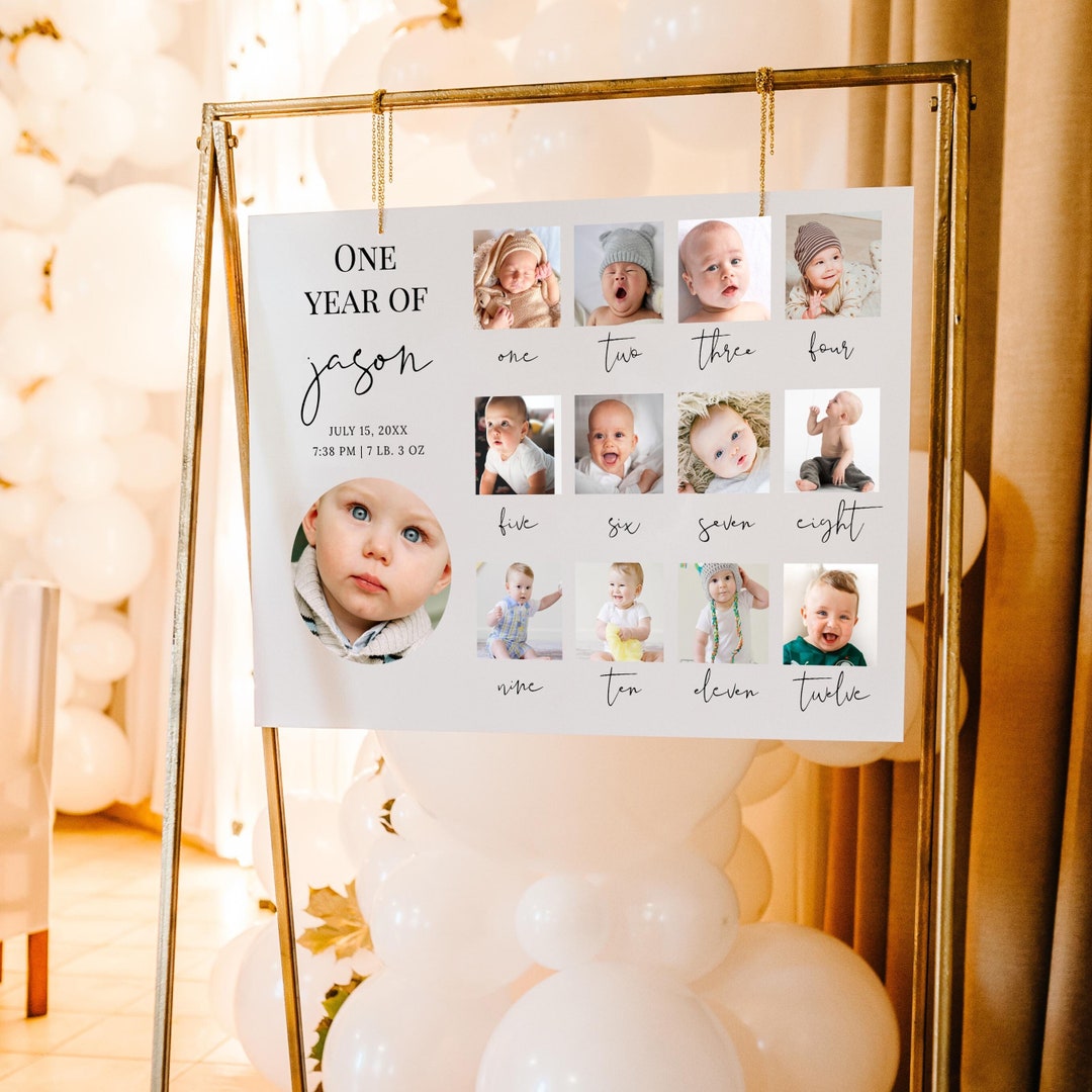 Landscape 1st Birthday Photo Sign, First Birthday Photo Poster Template ...