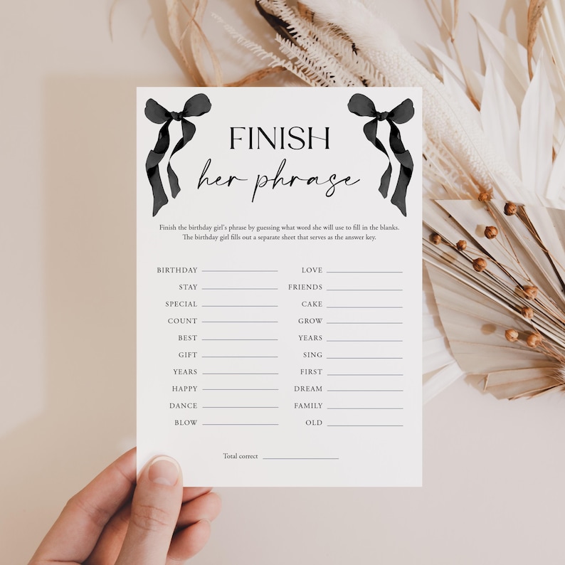 Bow Finish the Phrase Birthday Game for Her Printable Adult Birthday ...