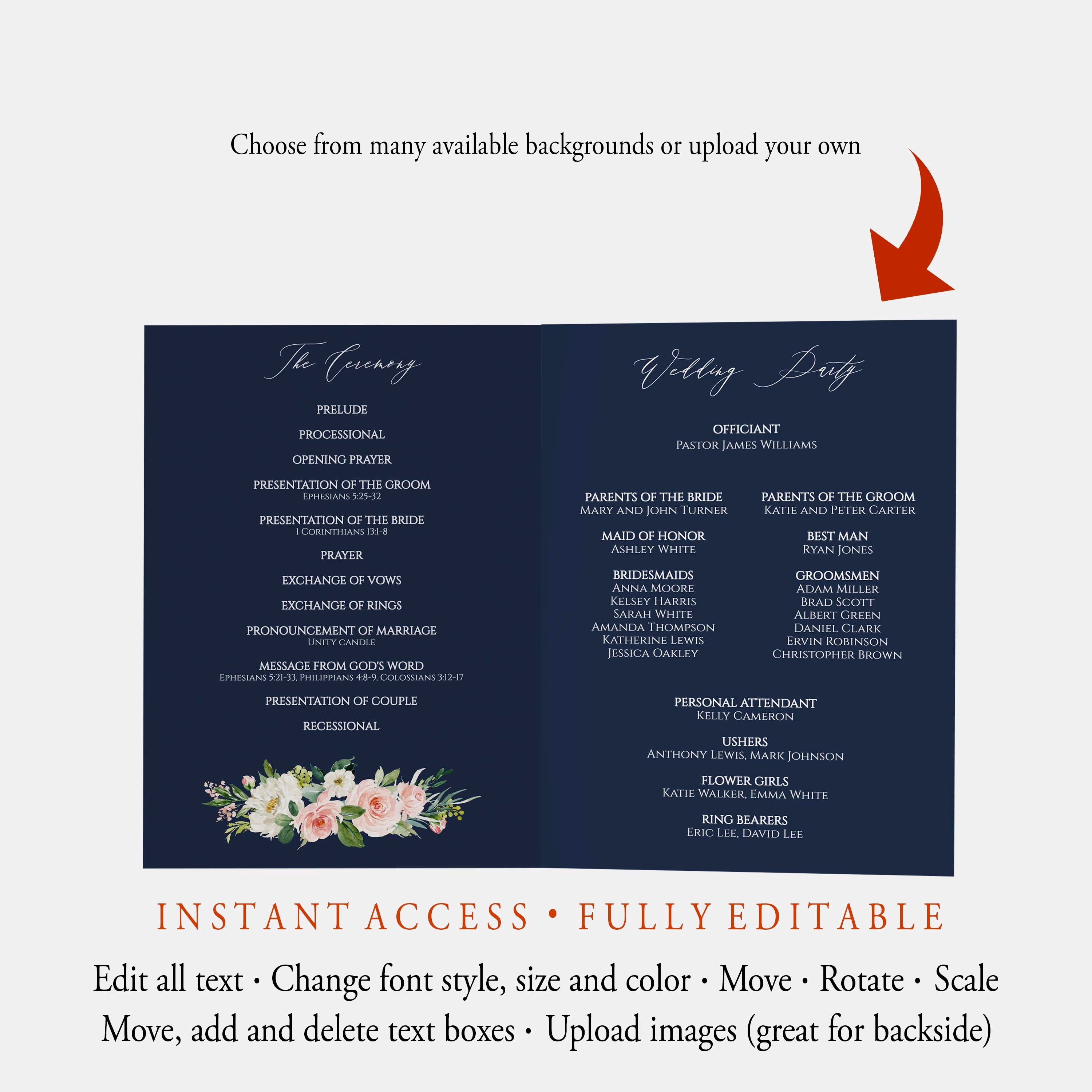 Folded Wedding Program Template Fully Editable Templett - Etsy