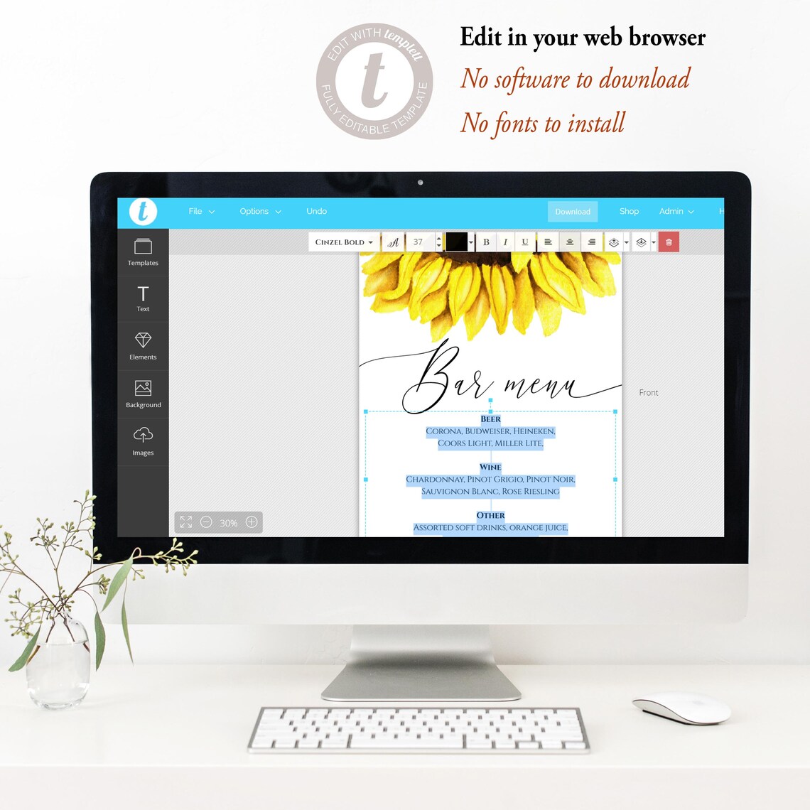 Sunflower Bar Menu Sign Template Download the Bar Sign Bar | Etsy