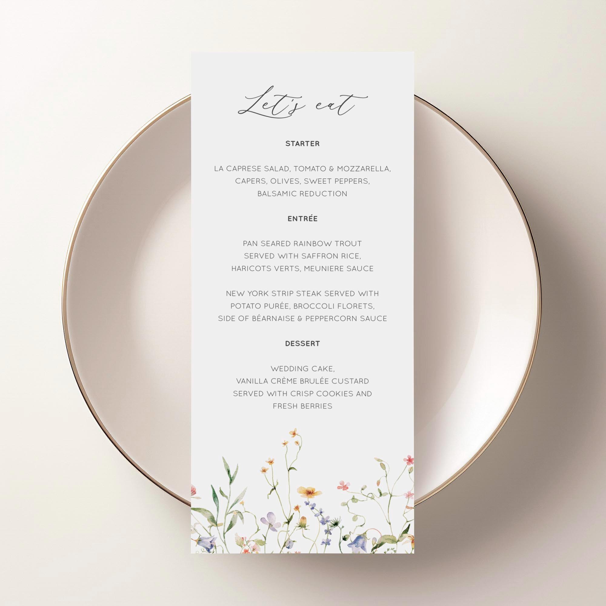 Wildflower Menu Template Garden Party Wedding Menu Floral Drinks Menu ...